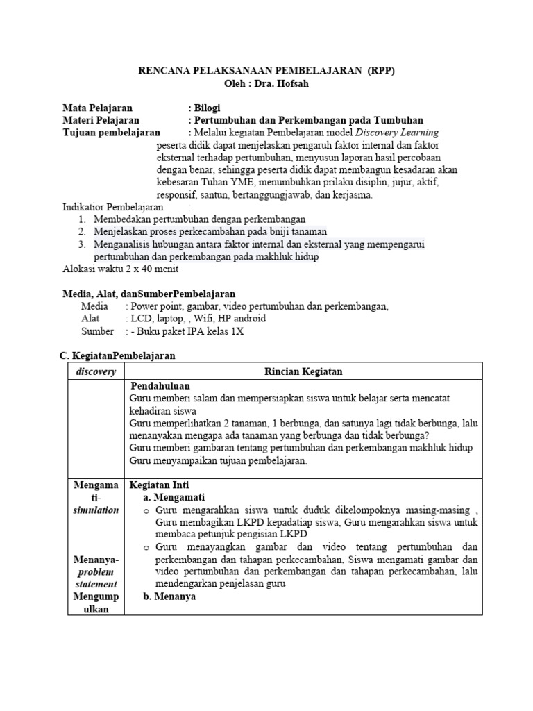 RPP Pertumbuhan Dan Perkembangan | PDF | Kesehatan Holistik