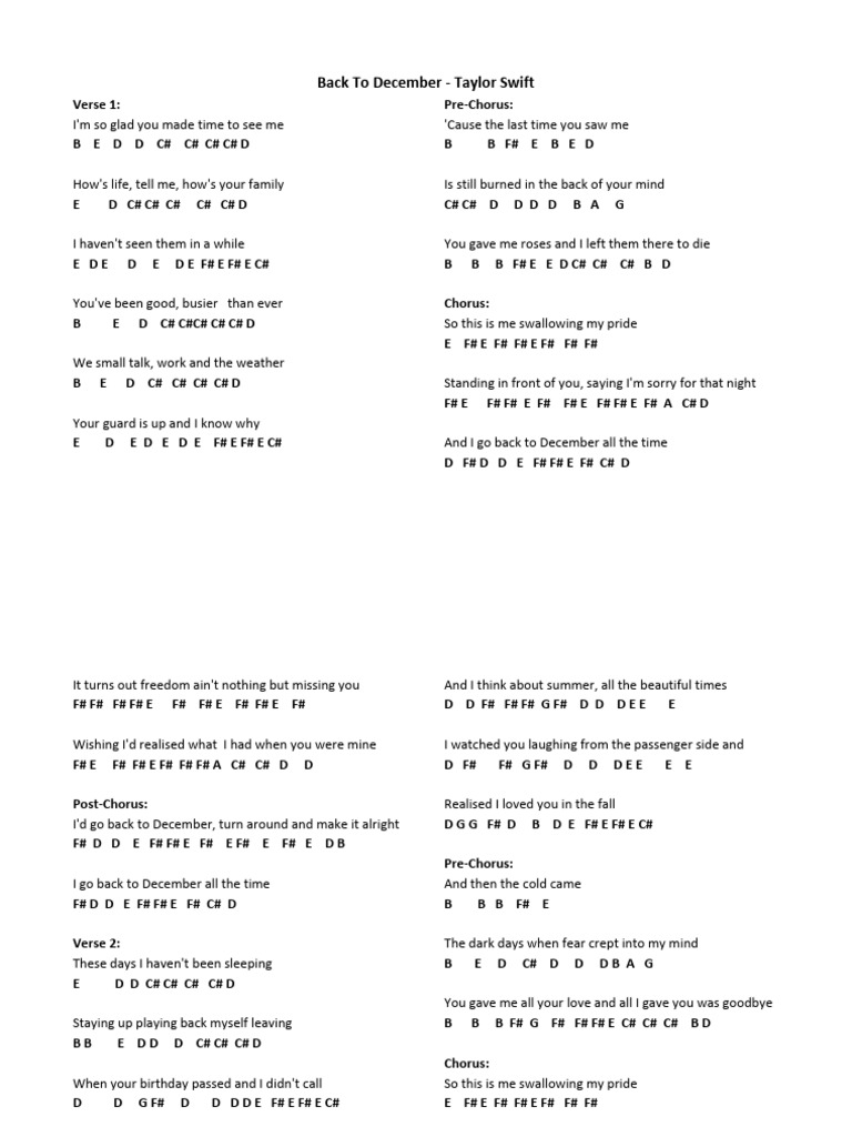 Back To December - Taylor Swift | PDF | Song Structure