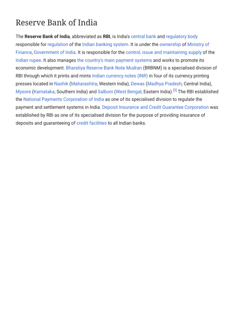 Reserve Bank of India - Wikipedia | PDF | Reserve Bank Of India ...