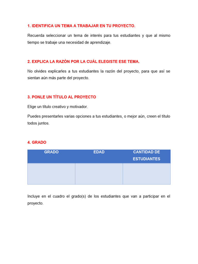 Plantilla Pasos Proyecto | PDF | Evaluación | Aprendizaje