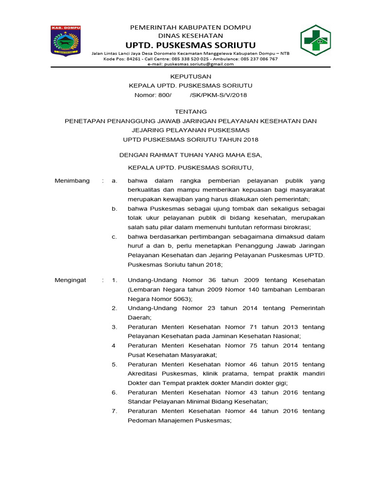 SK Pustu Arif 2018 | PDF | Kesehatan Holistik