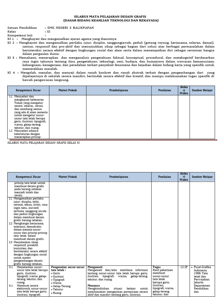 08 Silabus Desain Grafis Kelas 2 | PDF