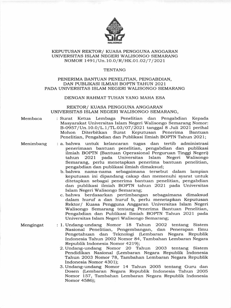 SK Rektor No 1491 Tahun 2021 Tentang Penerima Bantuan Penelitian ... SK Rektor No 1491 Tahun 2021 Tentang Penerima Bantuan Penelitian ...