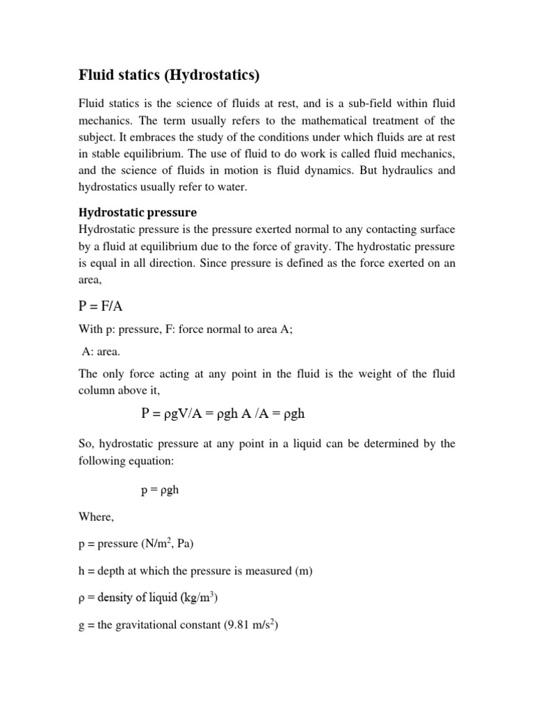 2 - Fluid Statics - Hydrostatics | PDF | Pressure | Fluid Mechanics