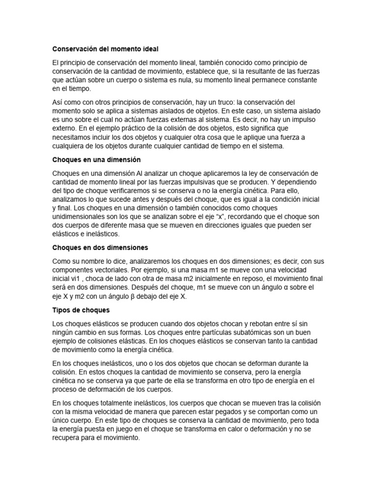 Tipos de choques en física y conservación | PDF | Física | Movimiento ...