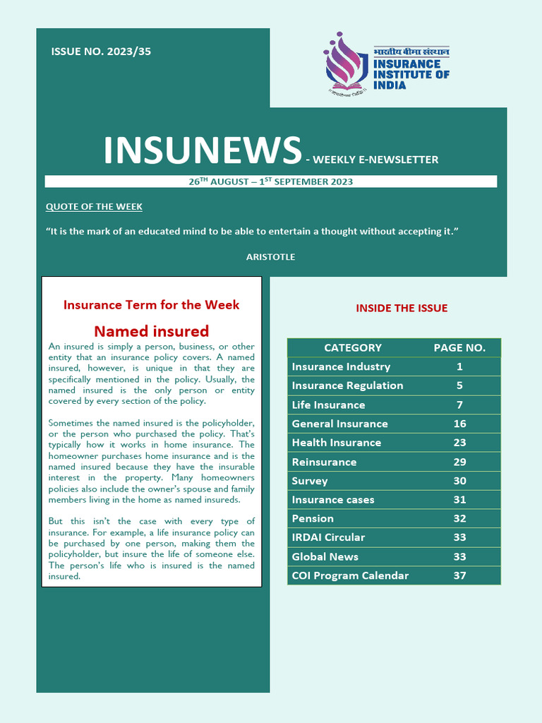 Newsletter 26th August - 1st September 2023 | PDF | Insurance | Life ...