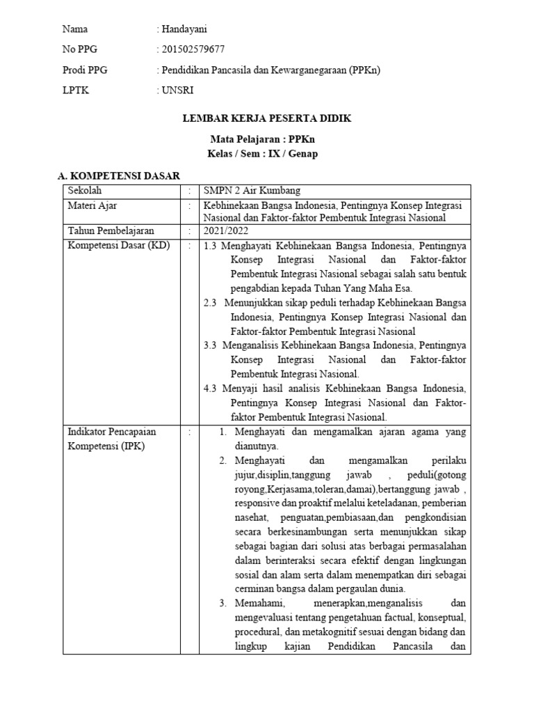 LKPD PPKN SMPN 2 | PDF