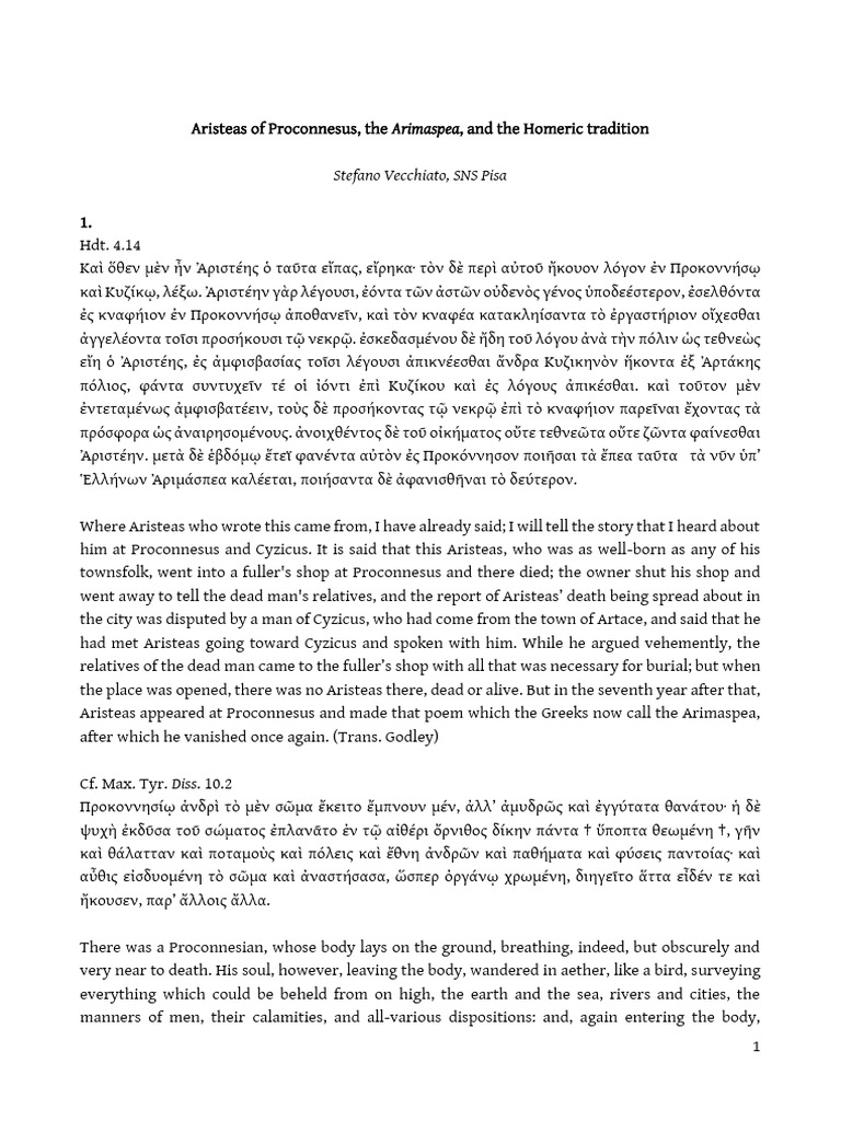 Aristeas and the Arimaspians' Lore | PDF | Ancient Greek Literature ...