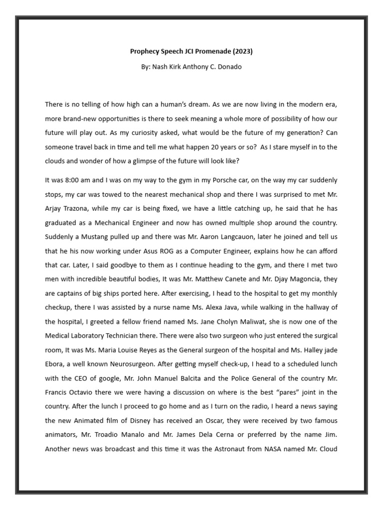 Prophecy Speech Promenade | PDF