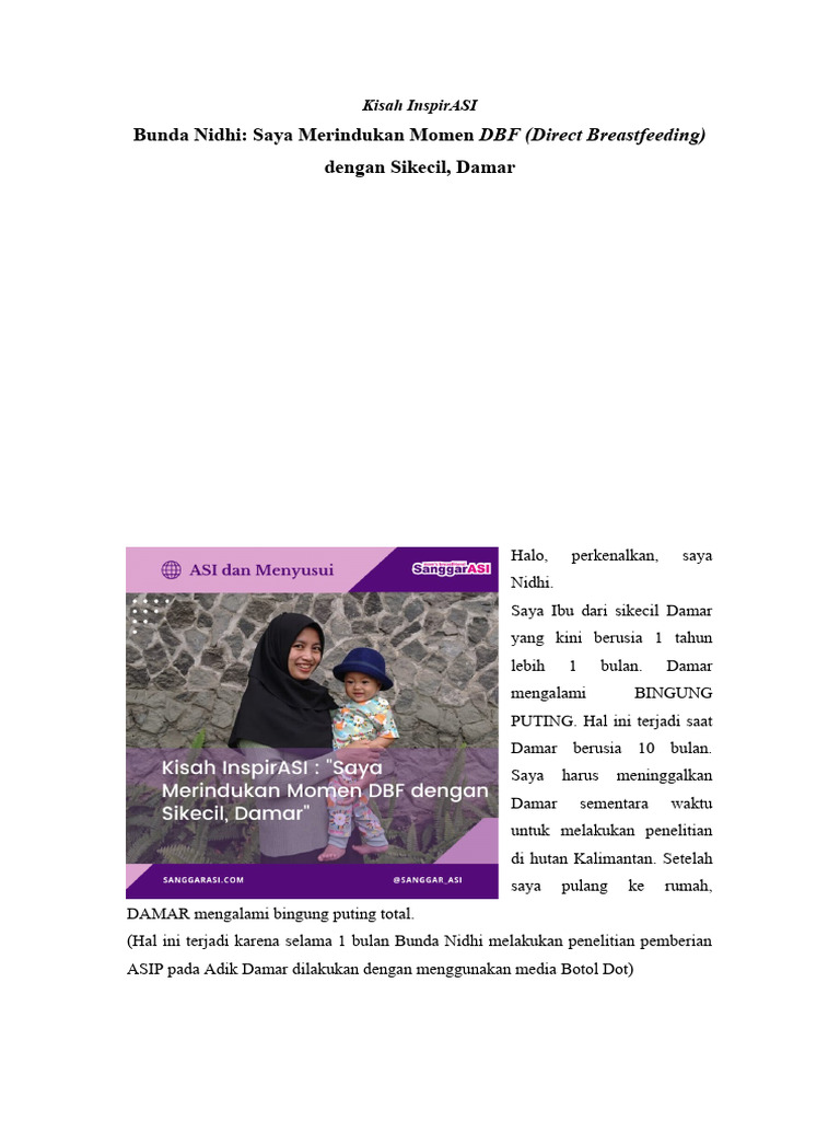 Kisah InspirASI Bunda Nidhi Saya Merindukan Momen DBF Dengan Damar | PDF