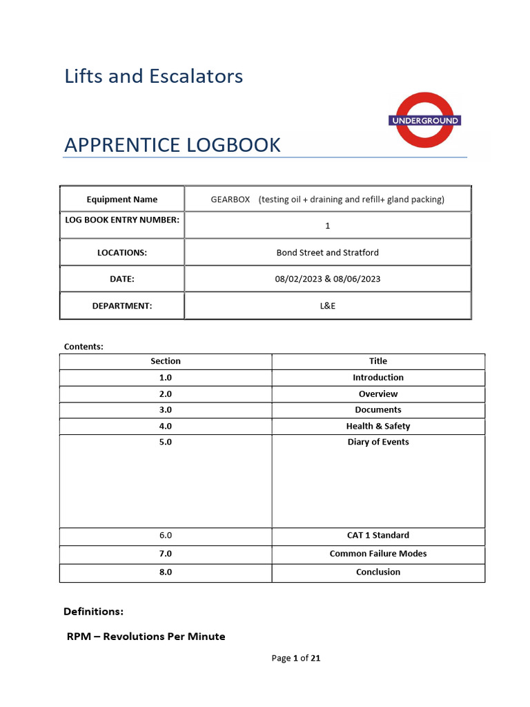 Escalator Gearbox Maintenance Logbook | PDF | Personal Protective ...