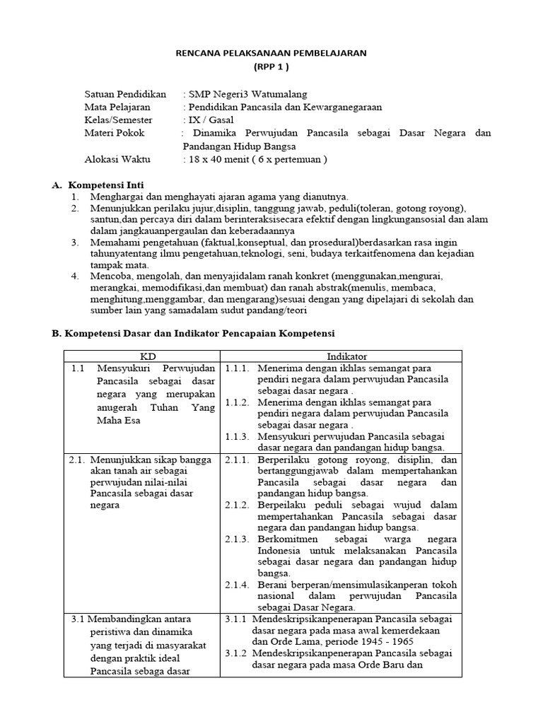 RPP Bab 1 Dinamika Perwujudan Pancasila | PDF