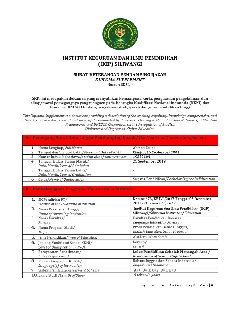 Surat Keterangan Pendamping Ijazah IKIP Siliwangi | PDF