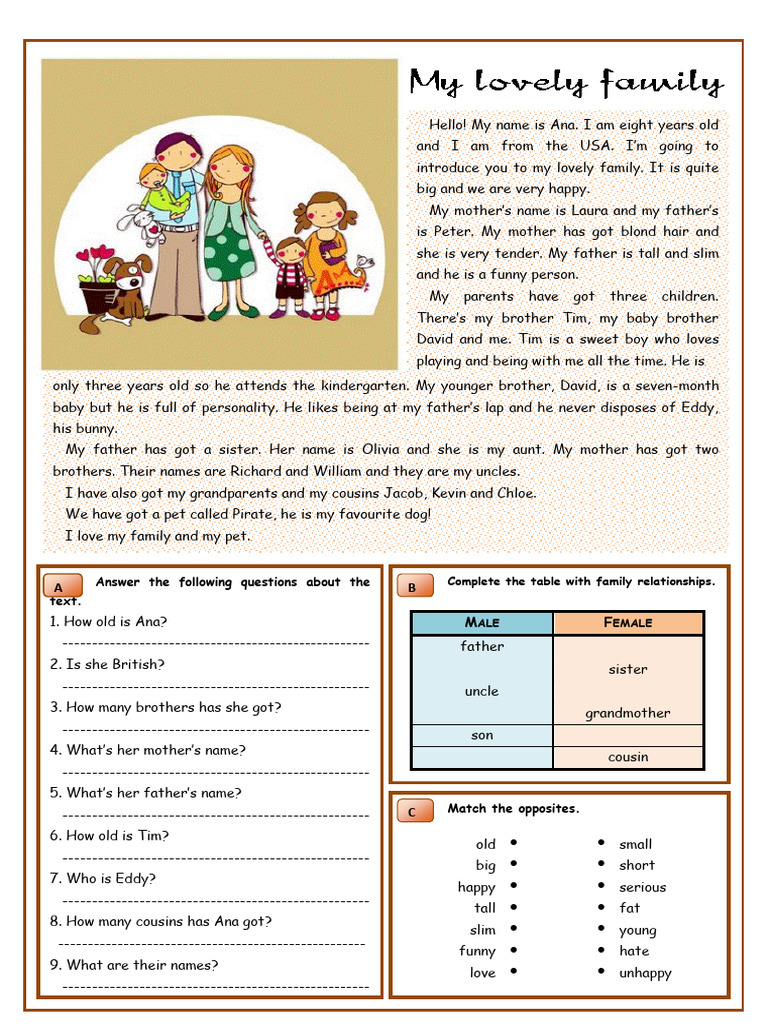 My Lovely Family Reading Comprehension Exercises - 10557 | PDF | Human ...