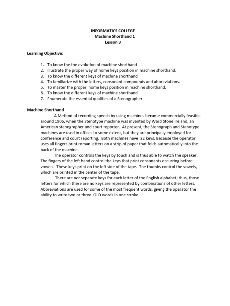 Lesson 3 - Home Keys Position | PDF | Shorthand | Human Communication