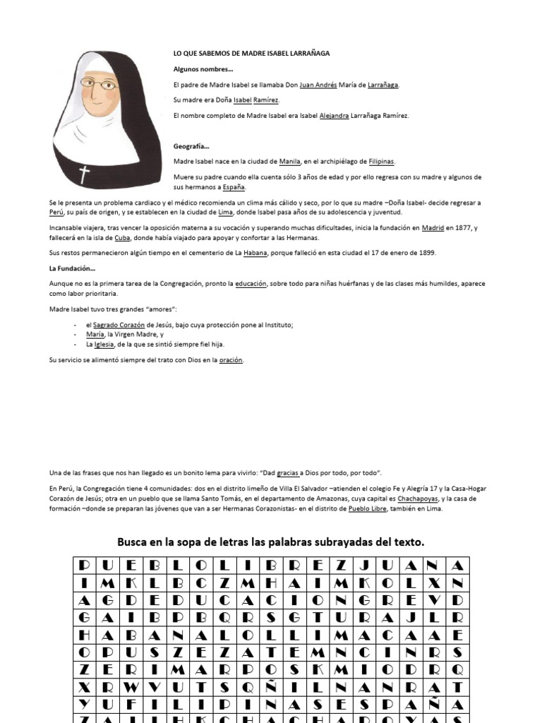 Sopa de Letras Madre Isabel | PDF