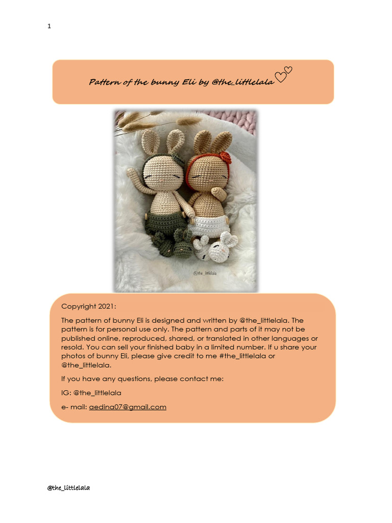 Pattern of The Bunny Eli by @the - Littlelala | PDF | Embroidery ...