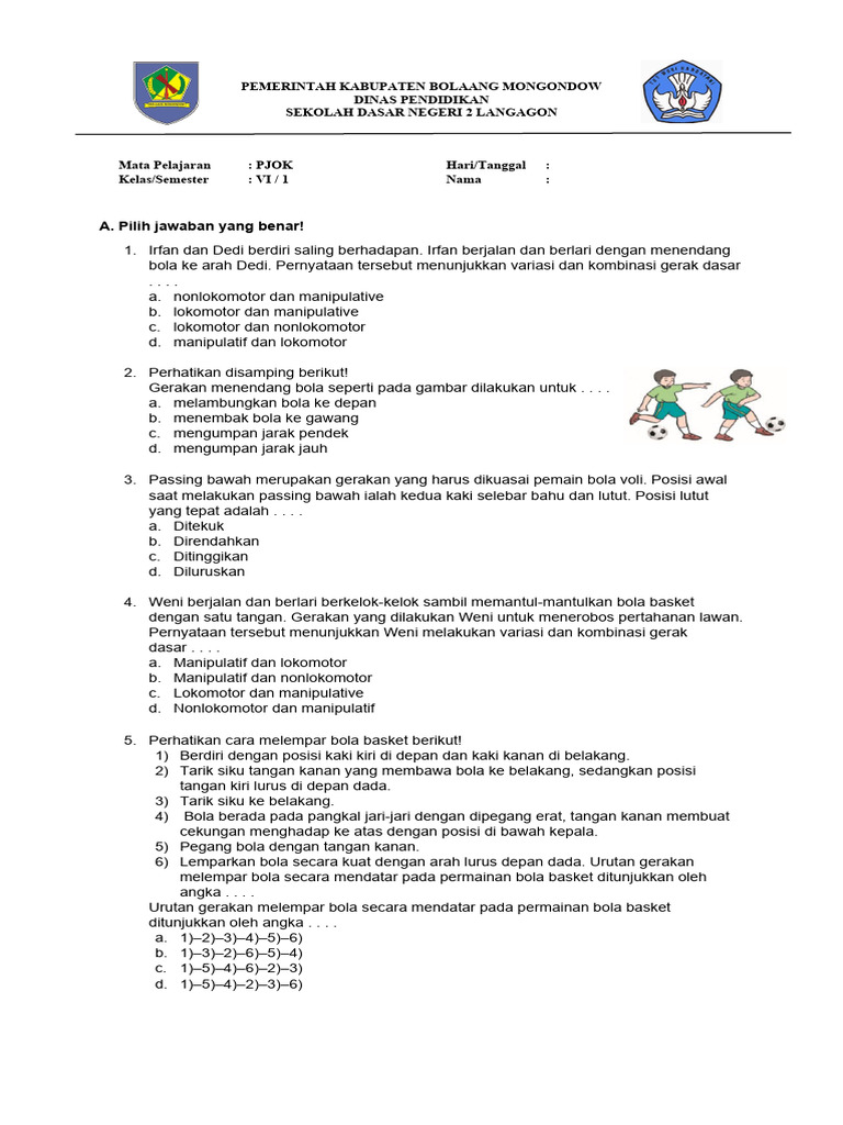 Soal Pas Pjok Kelas 6 k13 Sem 1 | PDF