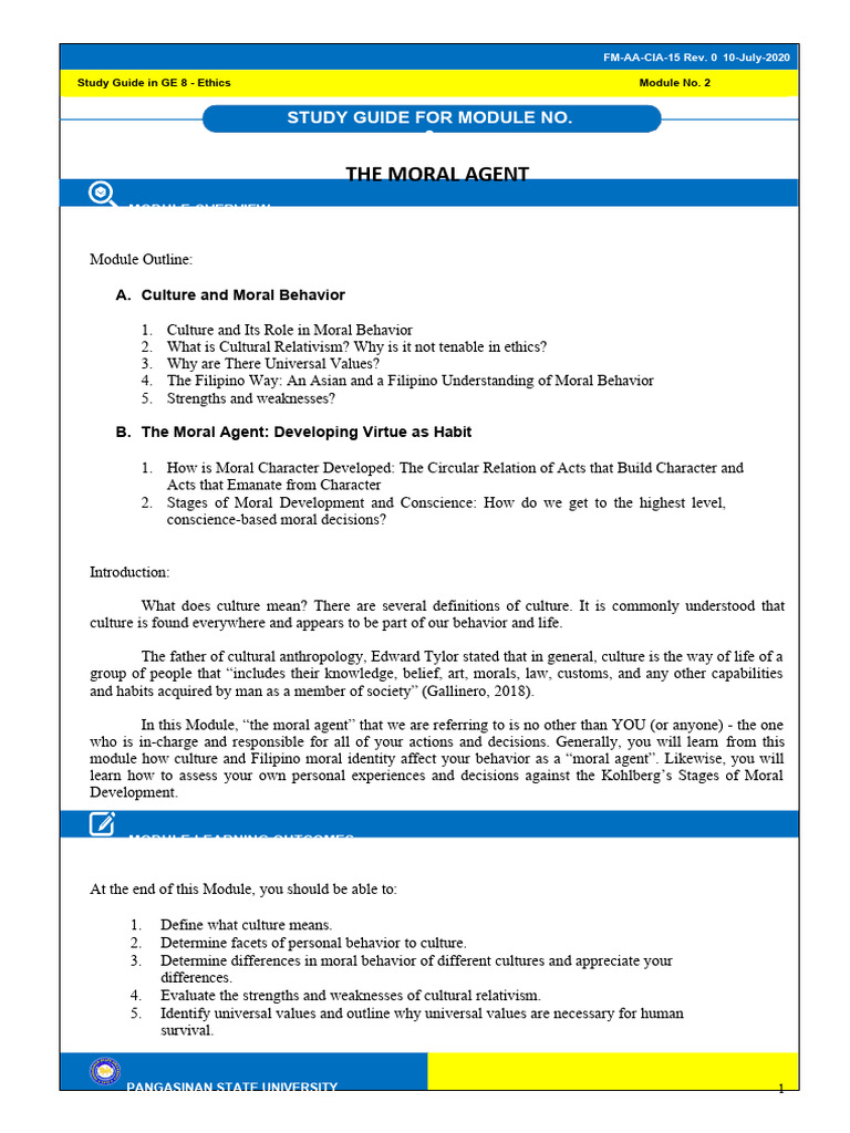 GE 8-Ethics-Study-Guide-for-Module-2-Updated - 09192022 | PDF | Morality | Relativism