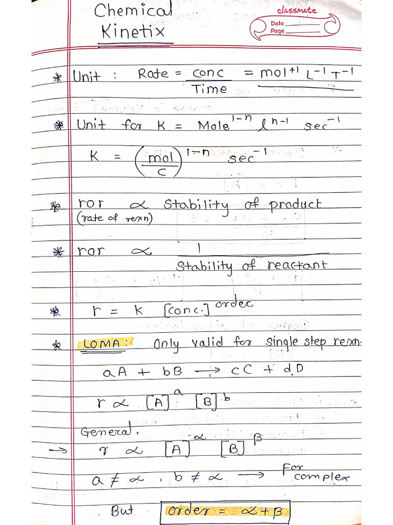 Chemical Kinetics Formulas | PDF