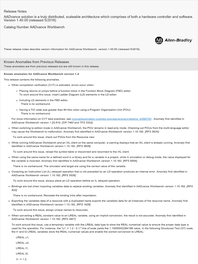 AADvance Workbench - 1.40.00 (Released 5 - 2018) | PDF | Variable ...