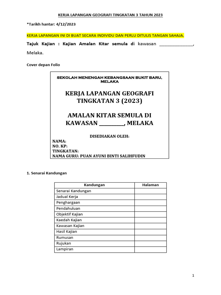 Rujukan Kerja Lapangan Ting.3 (2023) | PDF