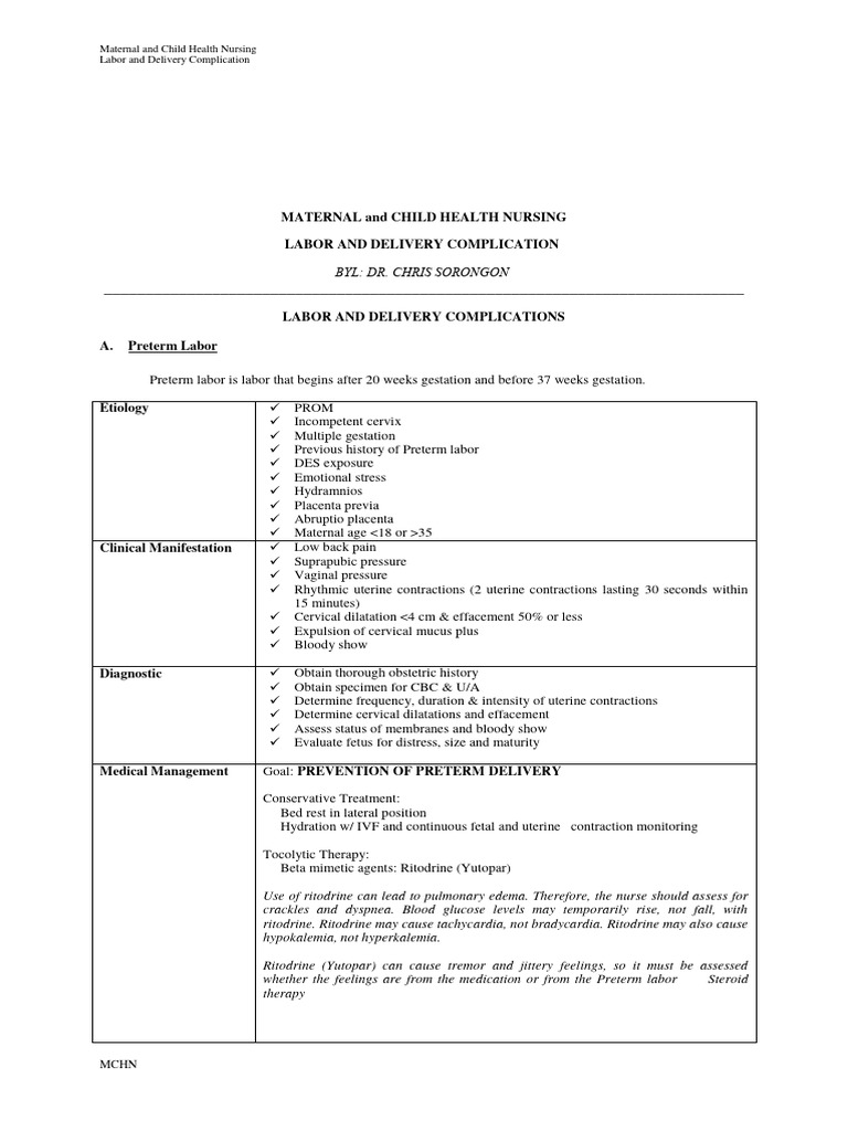 Complication On Labor and Delivery | PDF | Childbirth | Fetus