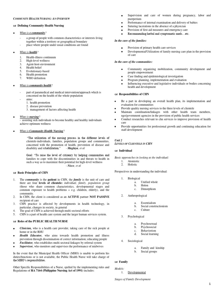 CHN Outline | PDF | Health Care | Nursing