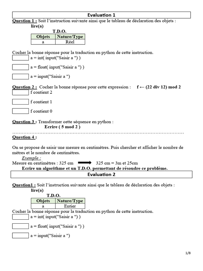 Évaluations et exercices de programmation Python | PDF | Programmation ...