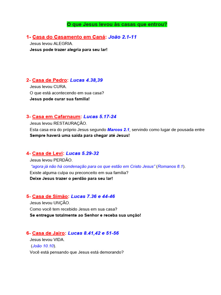 12 Casas Que JESUS Entrou | PDF