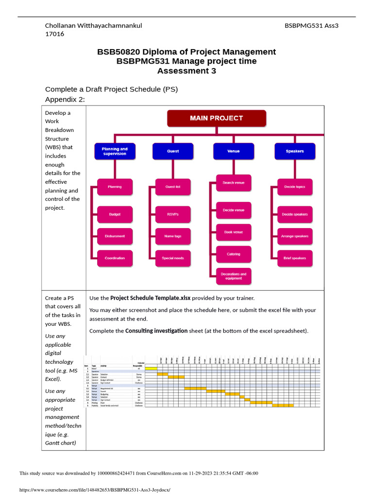 BSBPMG531 Ass3 Joy | PDF | Microsoft Excel | Project Management