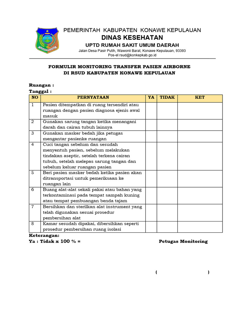 Formulir Monitoring Transfer Pasien Airborne | PDF