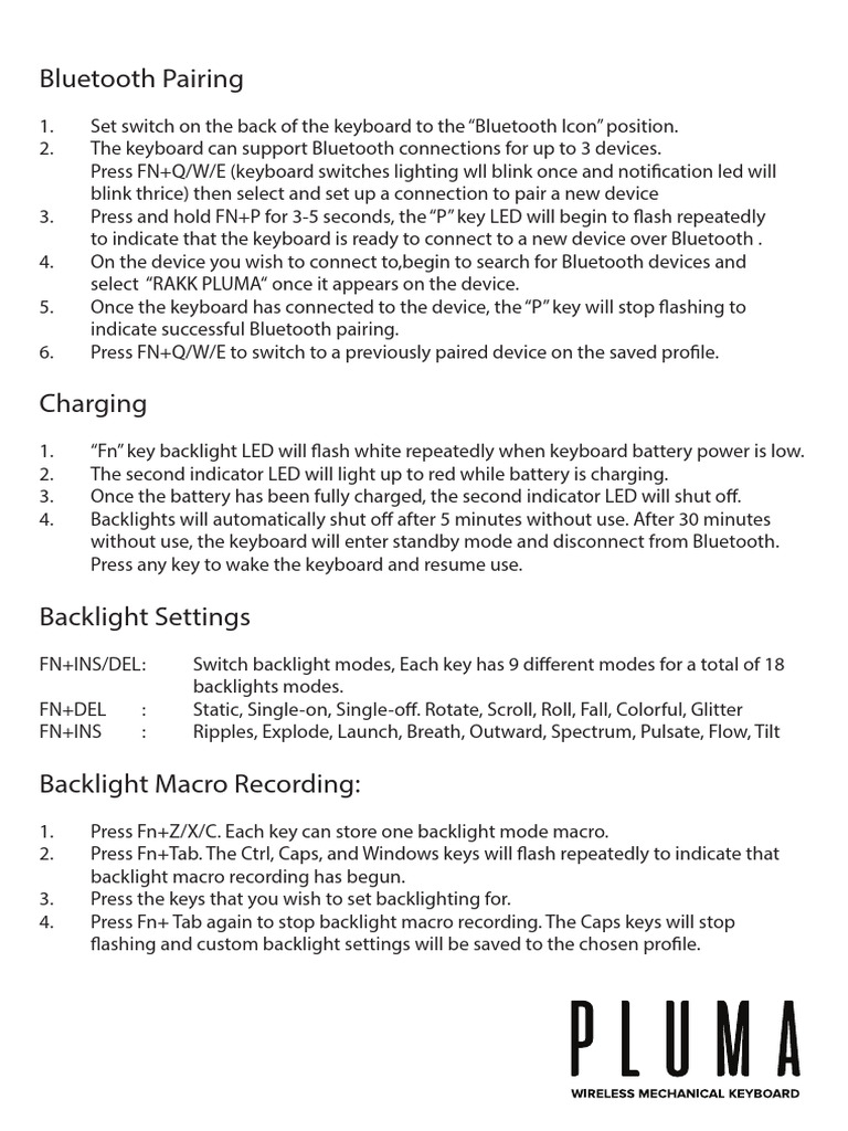 Pluma Manual | PDF | Computer Keyboard | Bluetooth