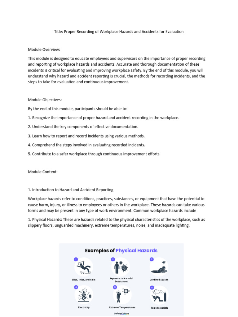 OHS Module: Proper Recording of Workplace Hazards and Accidents For Evaluation | PDF | Hazards ...