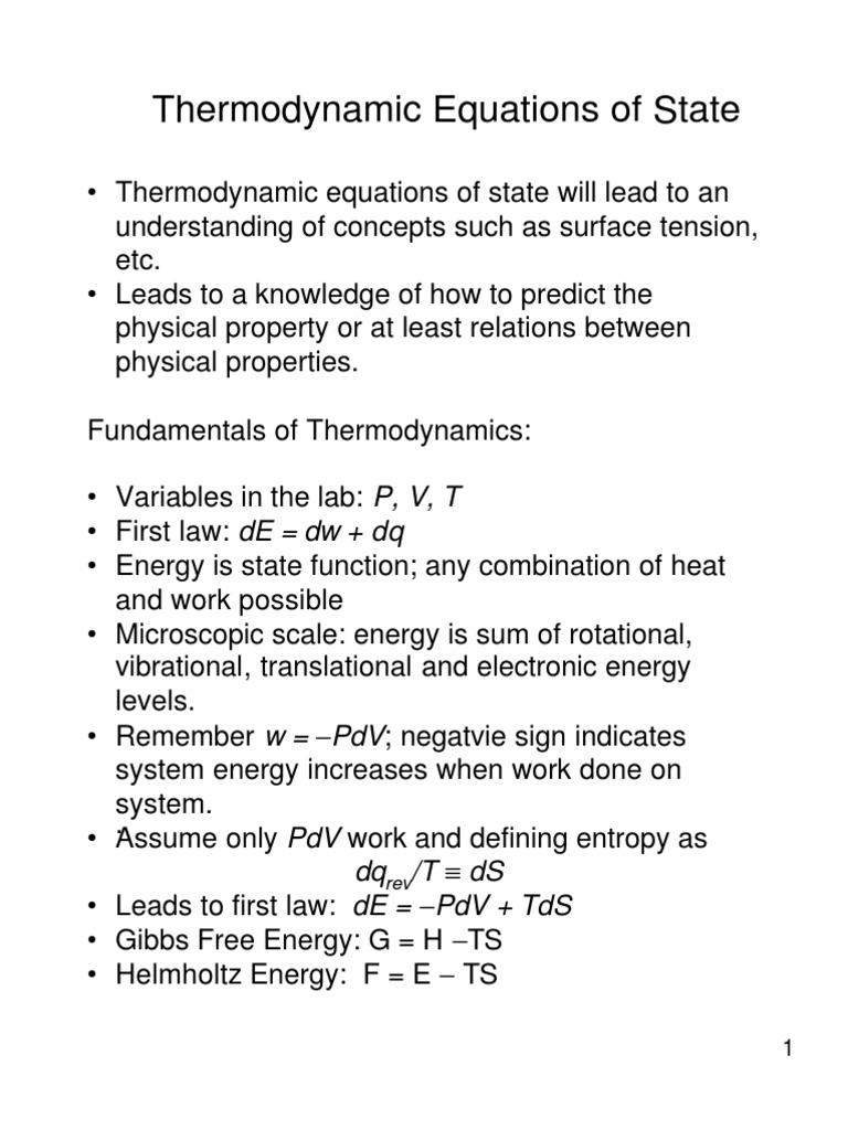 Thermodynamic Equations of State: PDV Negatvie Sign Indicates | PDF ...