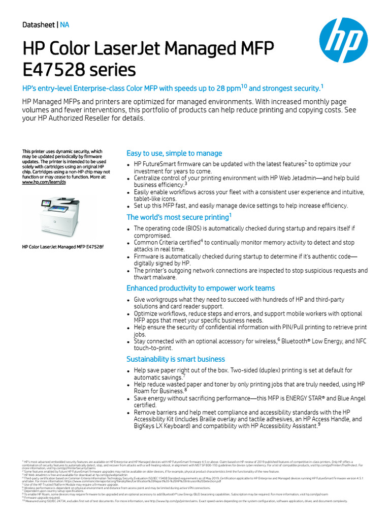 Datasheet - HP Color LaserJet Managed MFP E47528 Series | PDF | Image ...