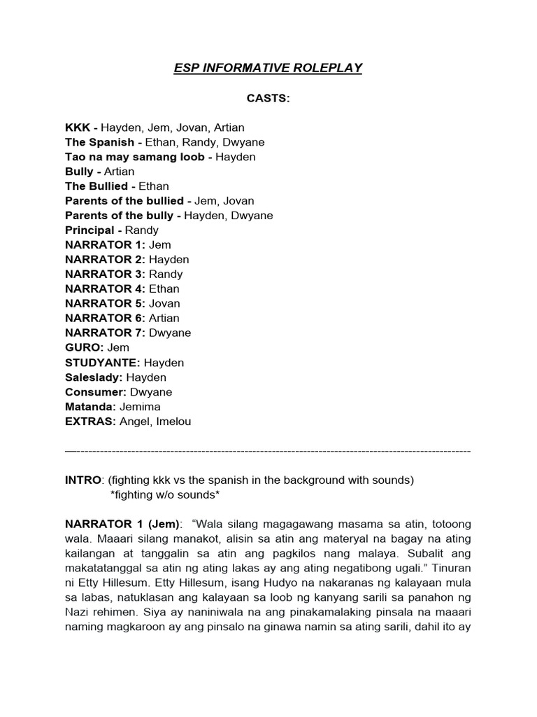 ESP INFORMATIVE ROLEPLAY (Script) | PDF