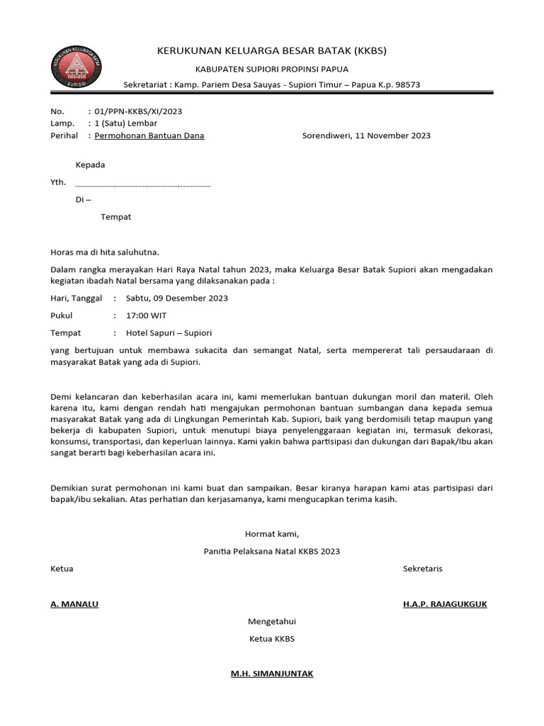 Surat Permohonan Bantuan Dana | PDF