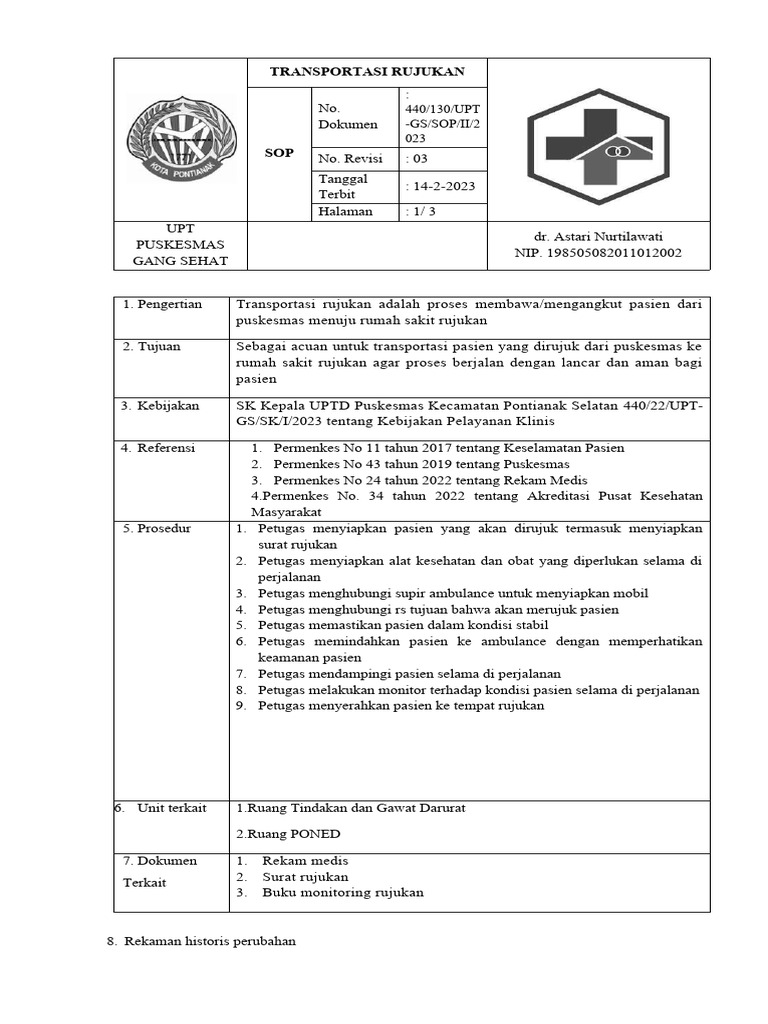 7.10.3 Sop Transportasi Rujukan | PDF
