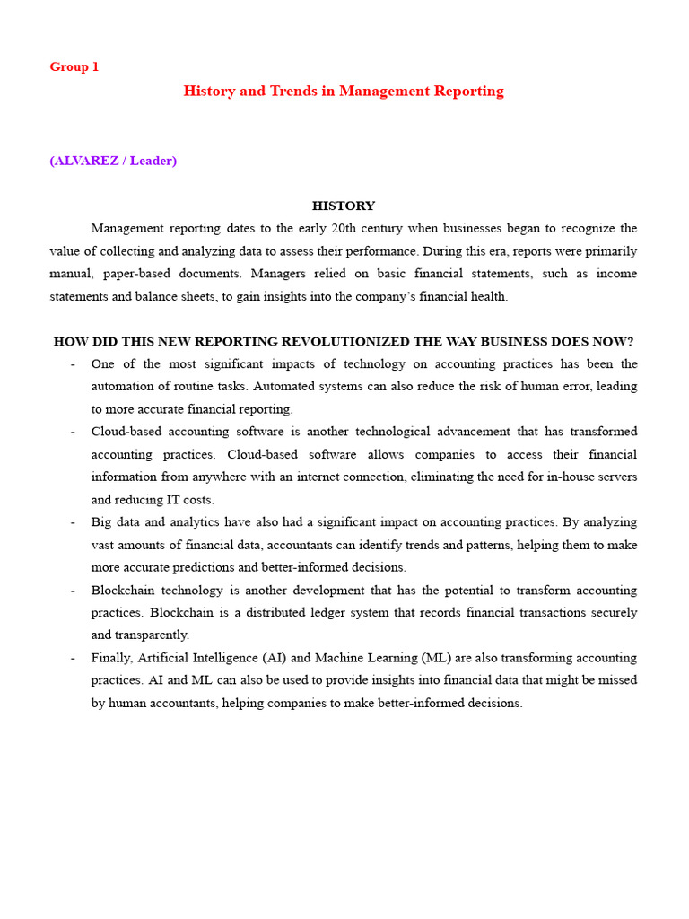 C19 - Group 1 - History and Trends in Management-Reporting | PDF ...