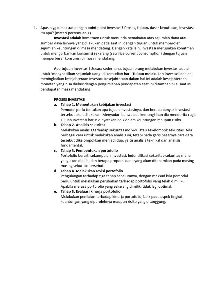 Proses dan Analisis Investasi Kisi Sekuritas | PDF | Pengelolaan ...