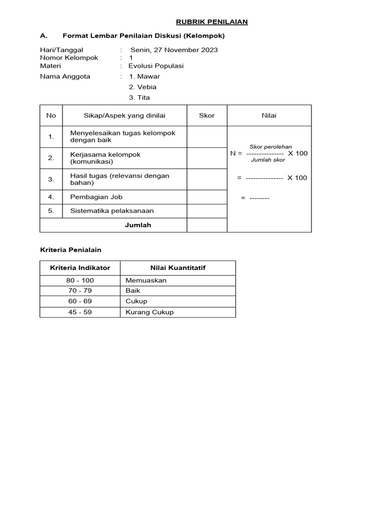 Format Penilaian Diskusi Pkwu | PDF