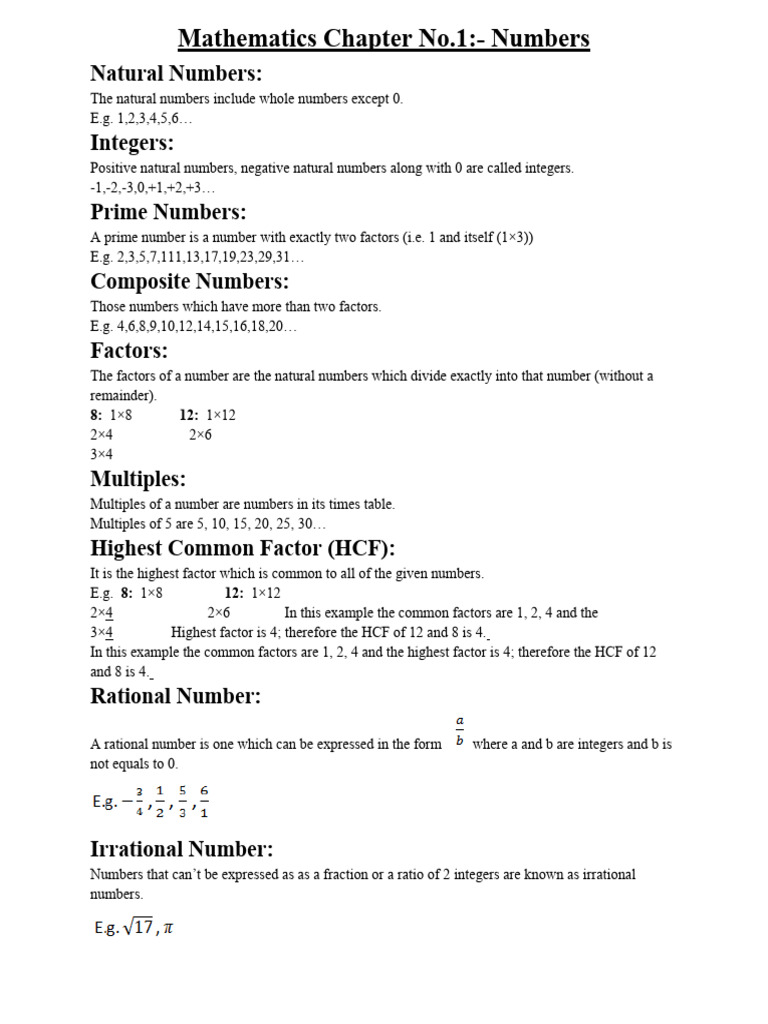 Mathematics Chapter No .1 Numbers | PDF | Numbers | Rational Number