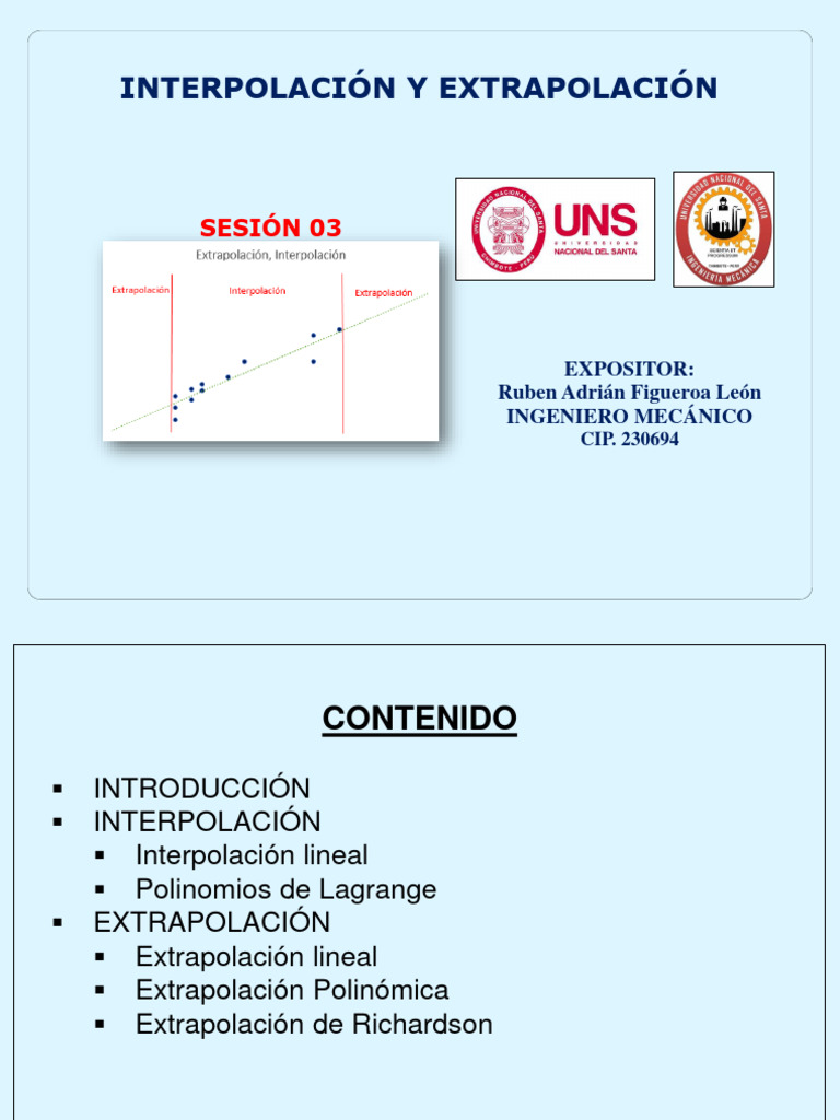 Sesión 03 - Métodos de Interpolación y Extrapolación | PDF | Análisis matemático | Análisis numérico