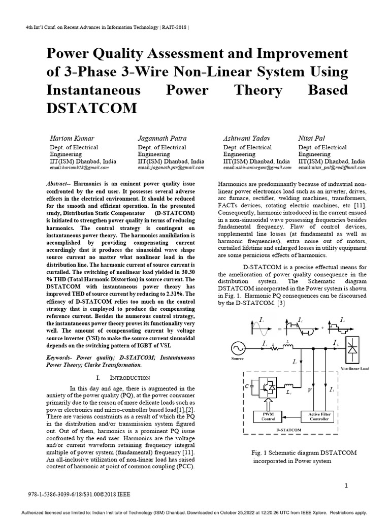 Power Quality Assessment and Improvement of 3-Phase 3-Wire Non-Linear ... Power Quality Assessment and Improvement of 3-Phase 3-Wire Non-Linear ...
