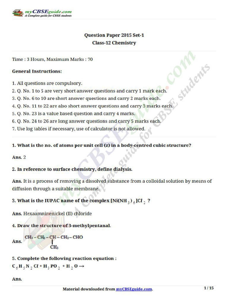2015 12 Lyp Chemistry Set1 Delhi QP | PDF