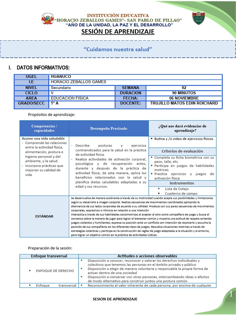 Sesión de Aprendizaje: Cuidado de la Salud | PDF | Aprendizaje ...