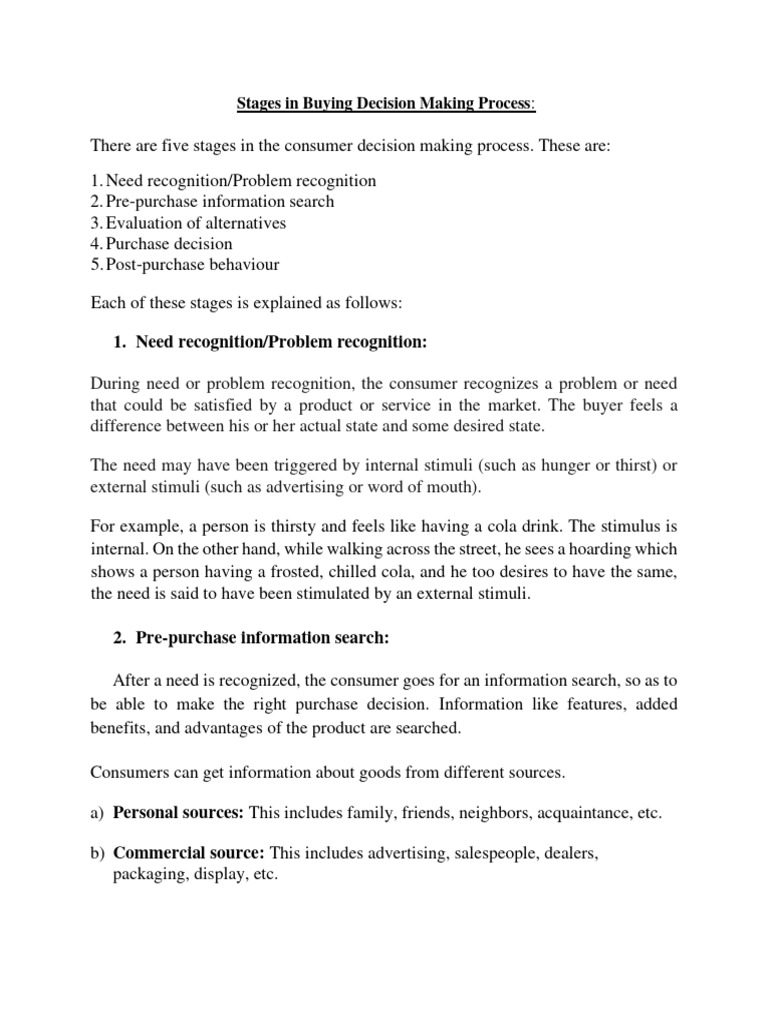 Stages in Buying Decision Making Process | PDF | Consumer Behaviour ...
