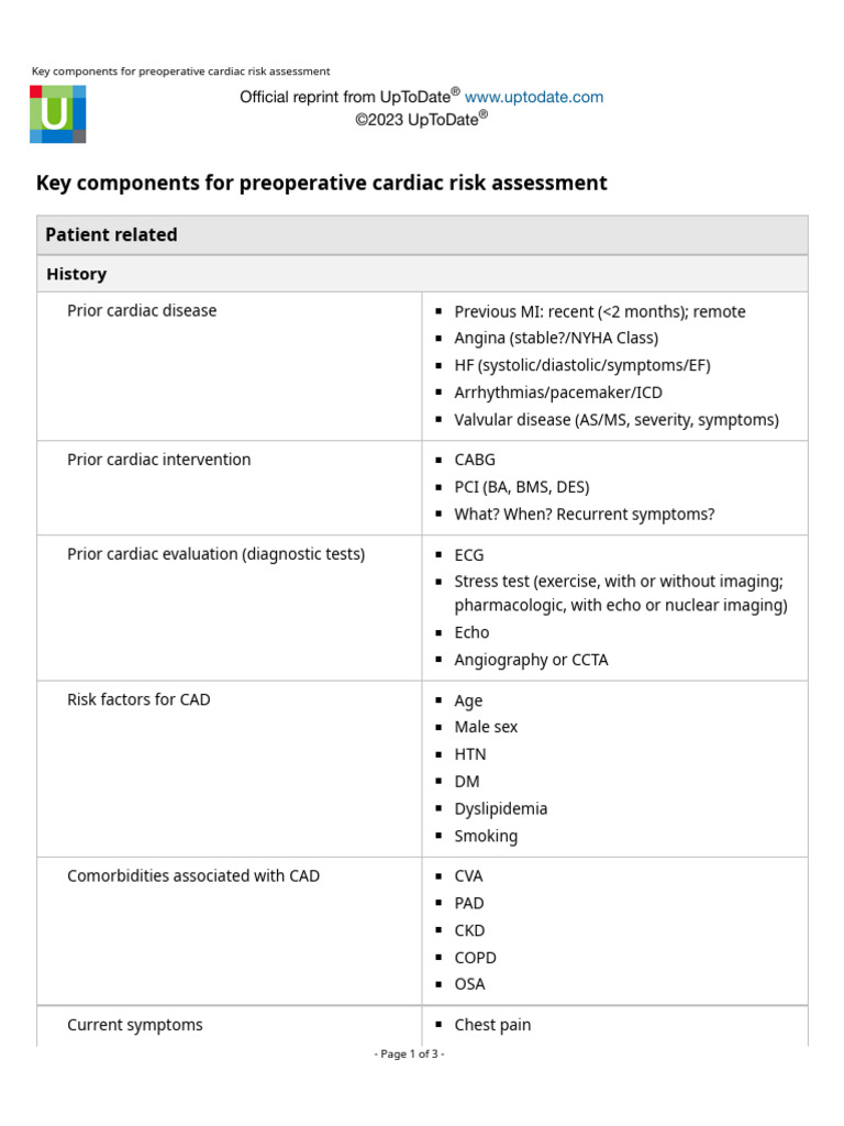 Key Components For Preoperative Cardiac Risk Assessment | PDF | Heart ...