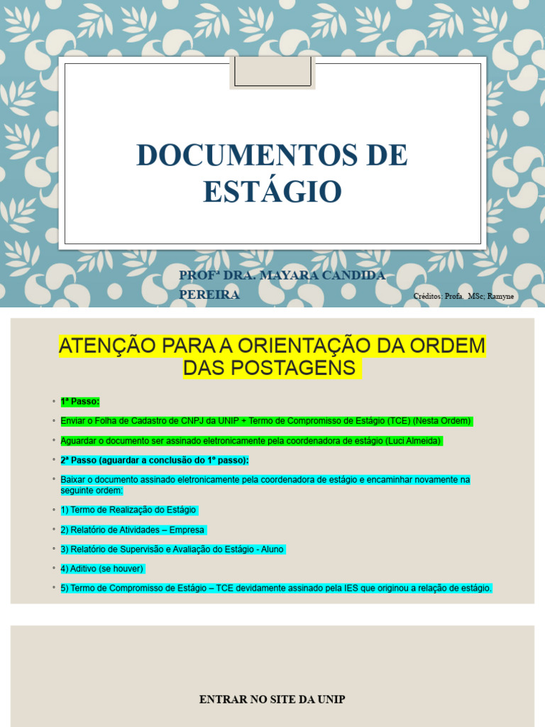 Tutorial para Postagem Dos Documentos de Estágio Enfermagem Agosto | PDF | Enfermagem ...